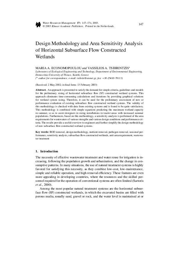 (PDF) Design Methodology and Area Sensitivity Analysis of Horizontal Subsurface Flow Constructed ...
