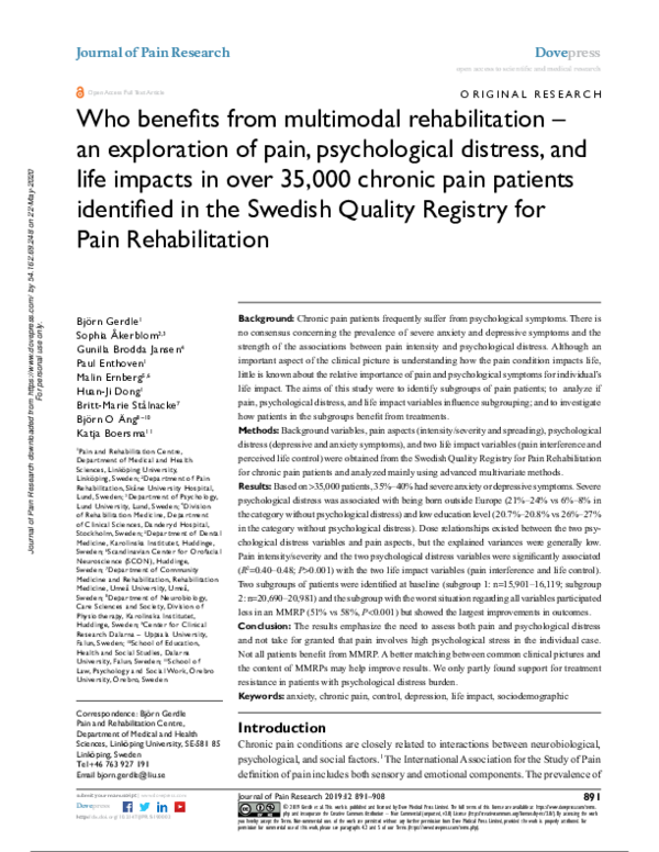 (PDF) Who benefits from multimodal rehabilitation – an exploration of pain, psychological ...