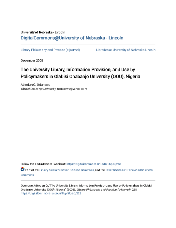 (PDF) The University Library, Information Provision, and Use by ...