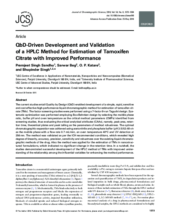 (PDF) QbD-Driven Development and Validation of a HPLC Method for Estimation of Tamoxifen Citrate ...