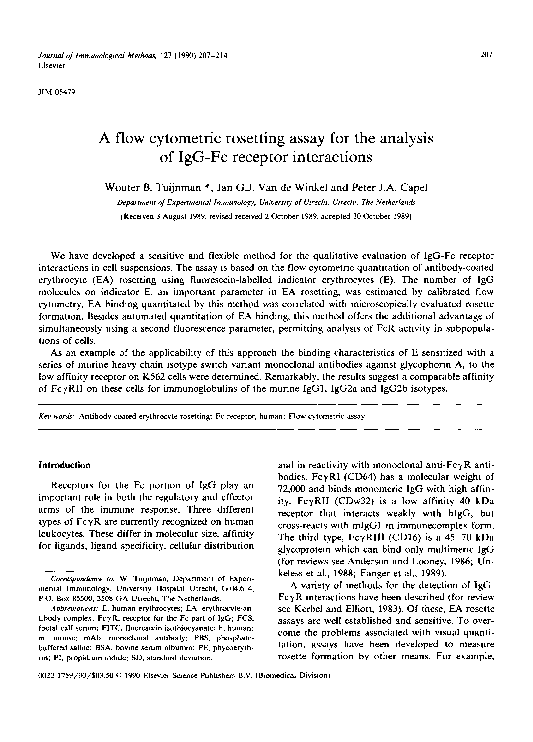 (PDF) A flow cytometric rosetting assay for the analysis of IgG-Fc receptor interactions