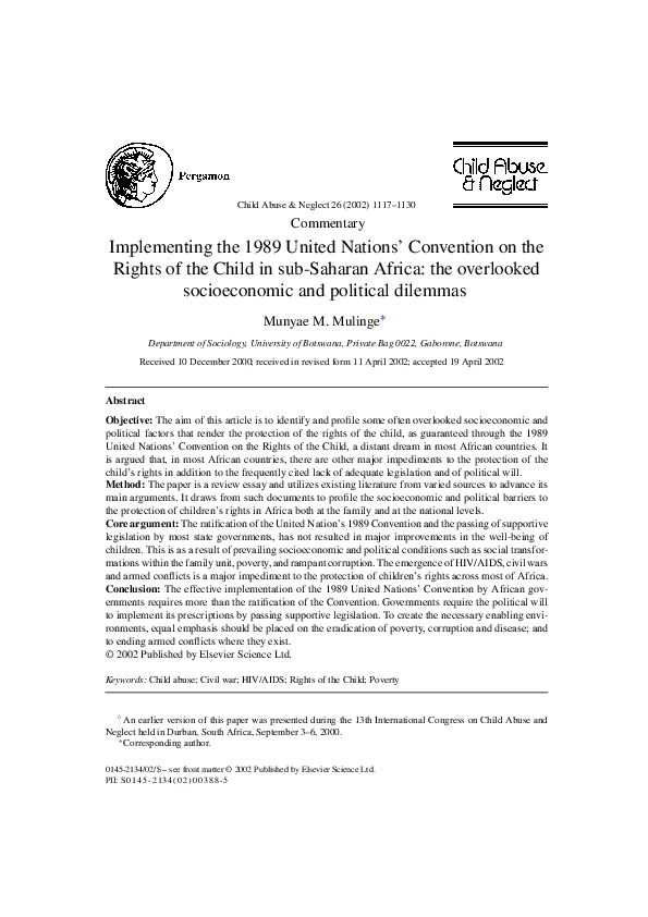 (PDF) Implementing the 1989 United Nations’ Convention on the Rights of ...