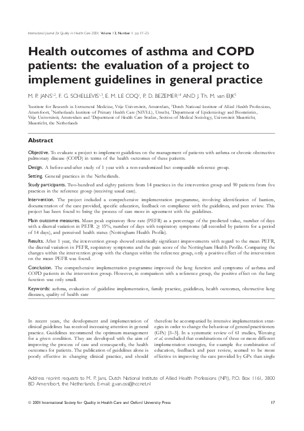 (PDF) Health outcomes of asthma and COPD patients: the evaluation of a ...