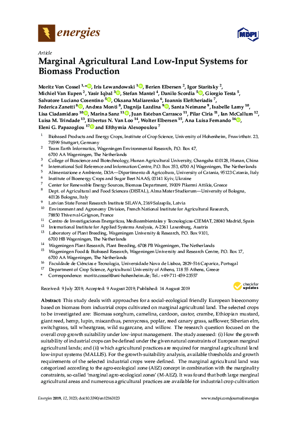 (PDF) Marginal Agricultural Land Low-Input Systems for Biomass Production