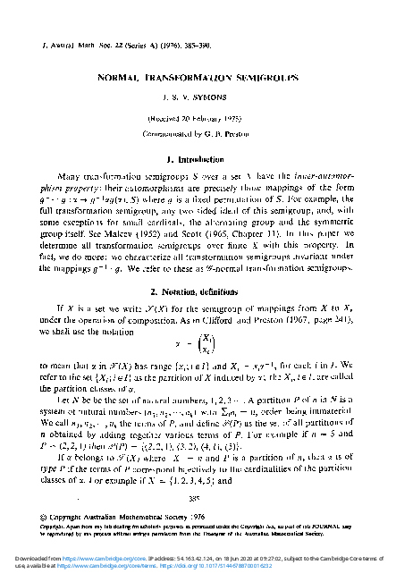 Pdf Normal Transformation Semigroups