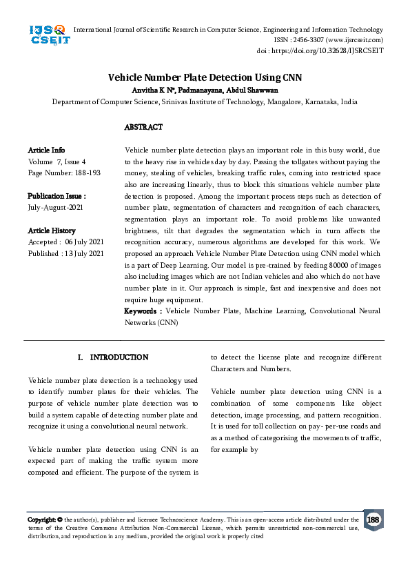 (PDF) Vehicle Number Plate Detection Using CNN