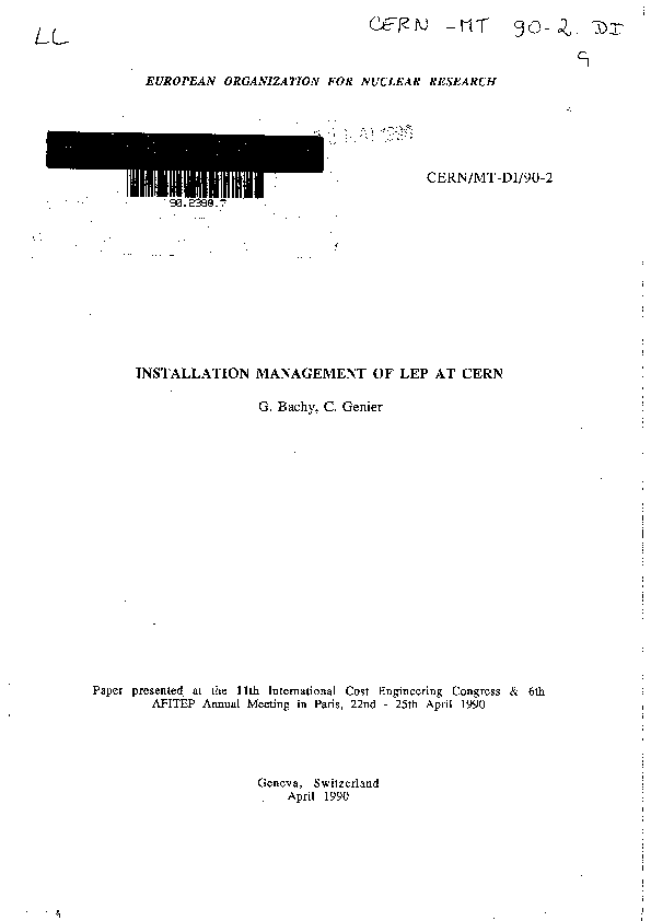 (PDF) Installation management of LEP at CERN