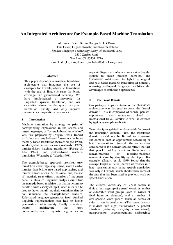 (PDF) An integrated architecture for example-based machine translation