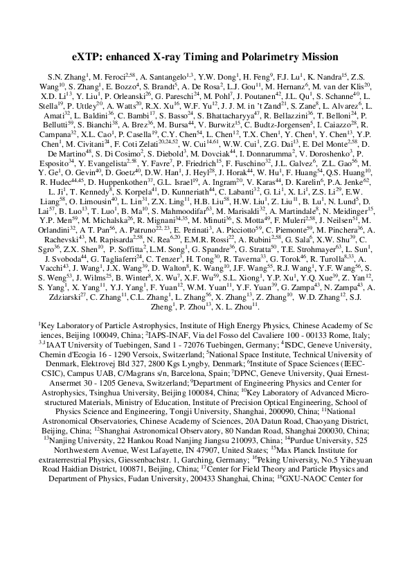 (PDF) eXTP: Enhanced X-ray Timing and Polarization mission