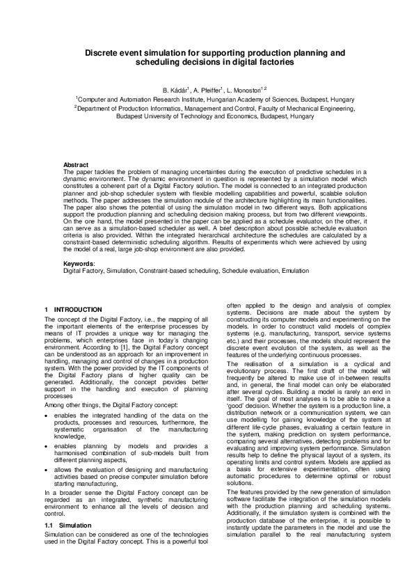 (PDF) Discrete event simulation for supporting production planning and scheduling decisions in ...