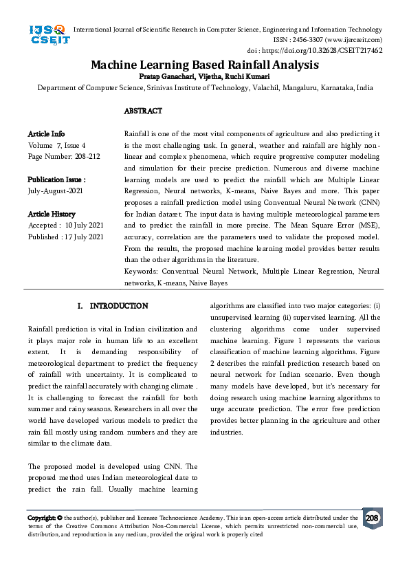 (PDF) Machine Learning Based Rainfall Analysis