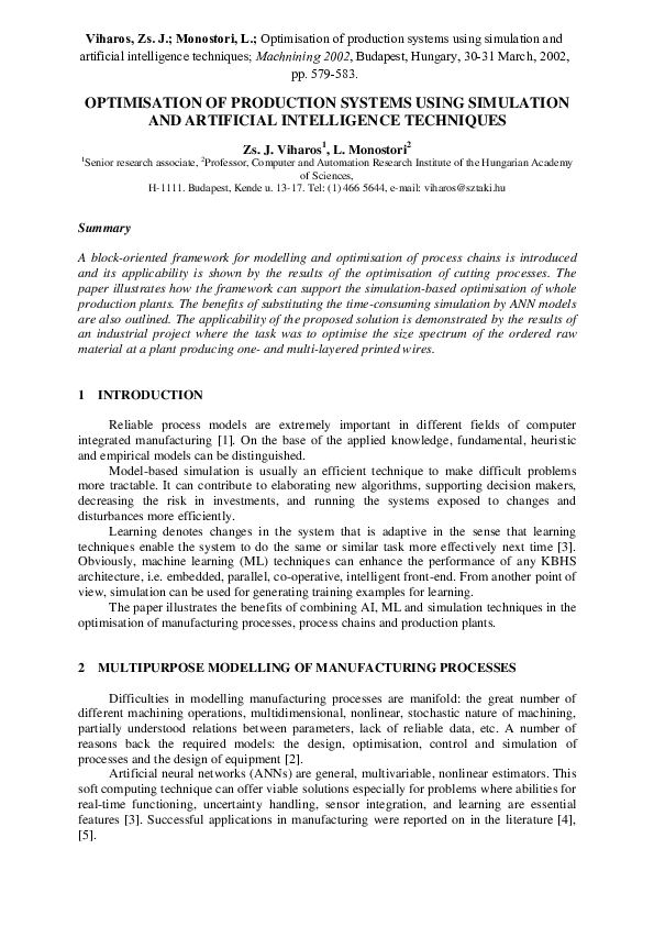 (PDF) Optimisation of production systems using simulation and ...