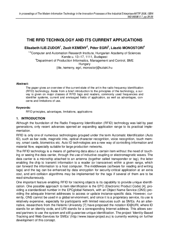 (PDF) The Rfid Technology and Its Current Applications