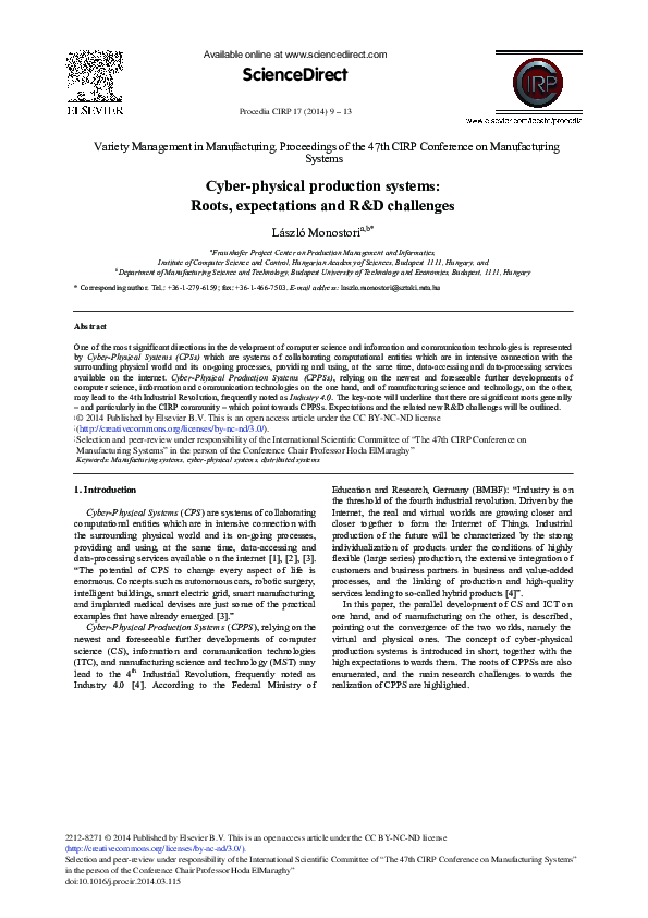 (PDF) Cyber-physical Production Systems: Roots, Expectations and R&D ...