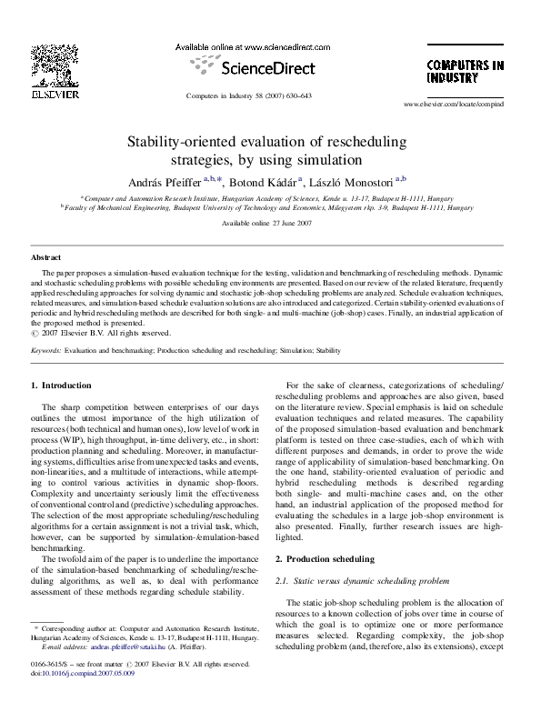 (PDF) Stability-oriented evaluation of rescheduling strategies, by using simulation | Laszlo ...