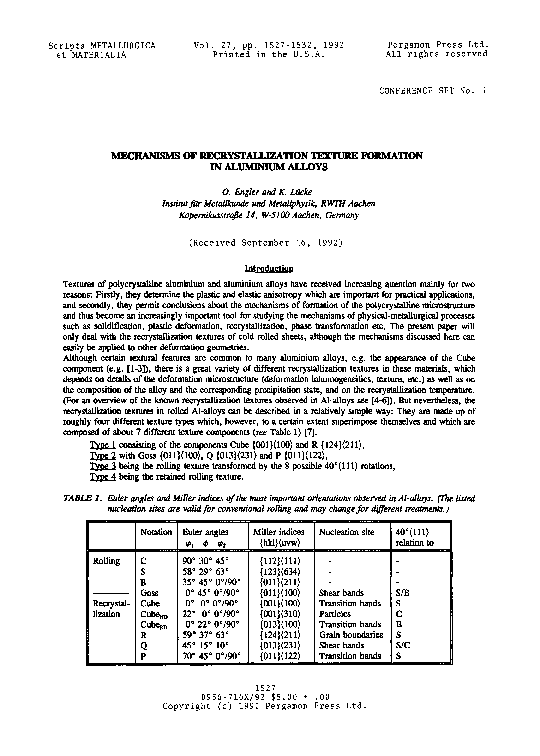 (PDF) Mechanisms of recrystallization texture formation in aluminium alloys