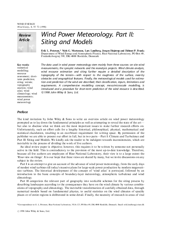 (PDF) Wind power meteorology. Part II: siting and models