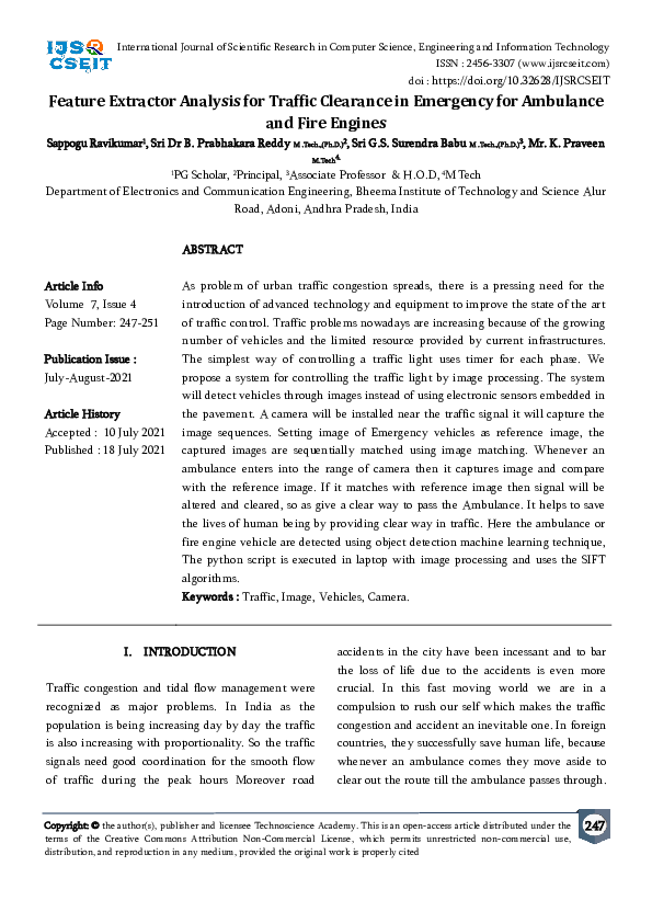 (PDF) Feature Extractor Analysis for Traffic Clearance in Emergency for ...