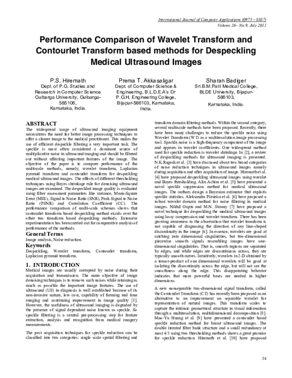 Pdf Performance Comparison Of Wavelet Transform And Contourlet Transform Based Methods For