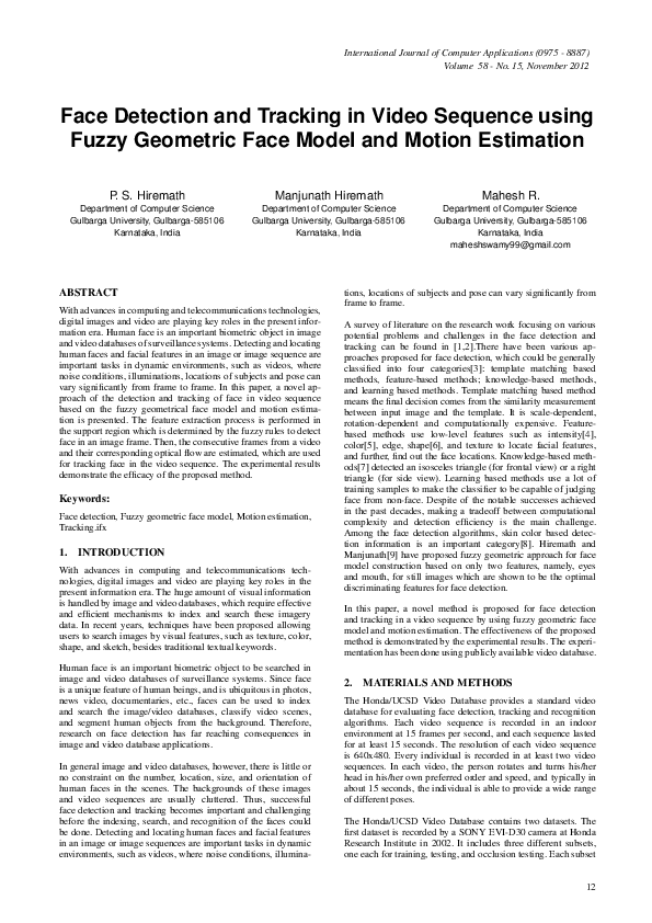 Pdf Face Detection And Tracking In Video Sequence Using Fuzzy
