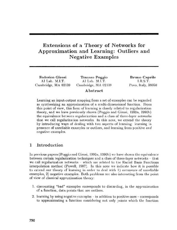 (PDF) Extensions of a theory of networks for approximation and learning: outliers and negative ...