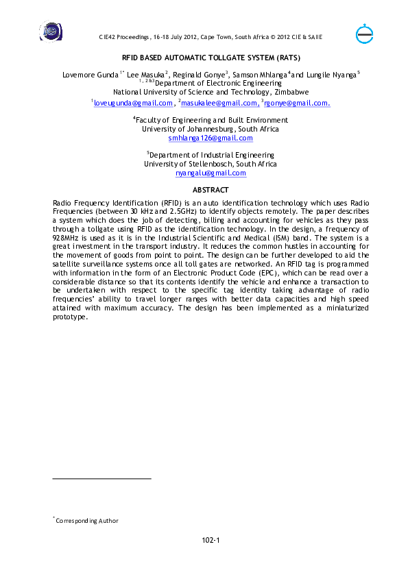 (PDF) RFID Based Automatic Tollgate System