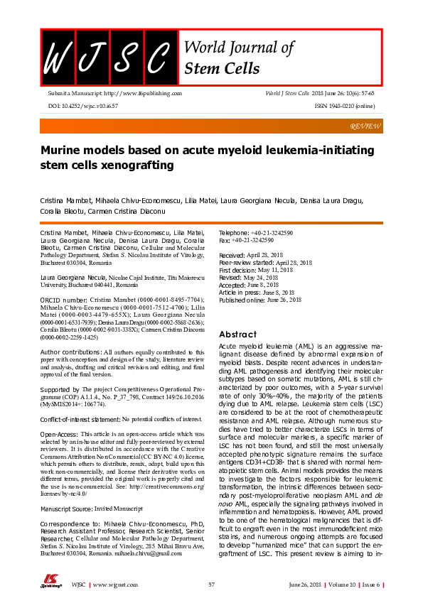 Murine models based on acute myeloid leukemia-initiating stem cells ...