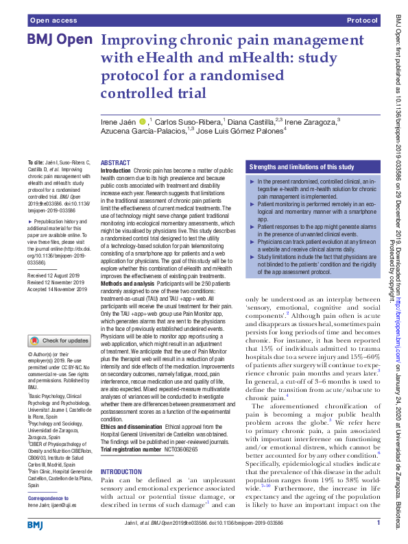 (PDF) Improving chronic pain management with eHealth and mHealth: study ...