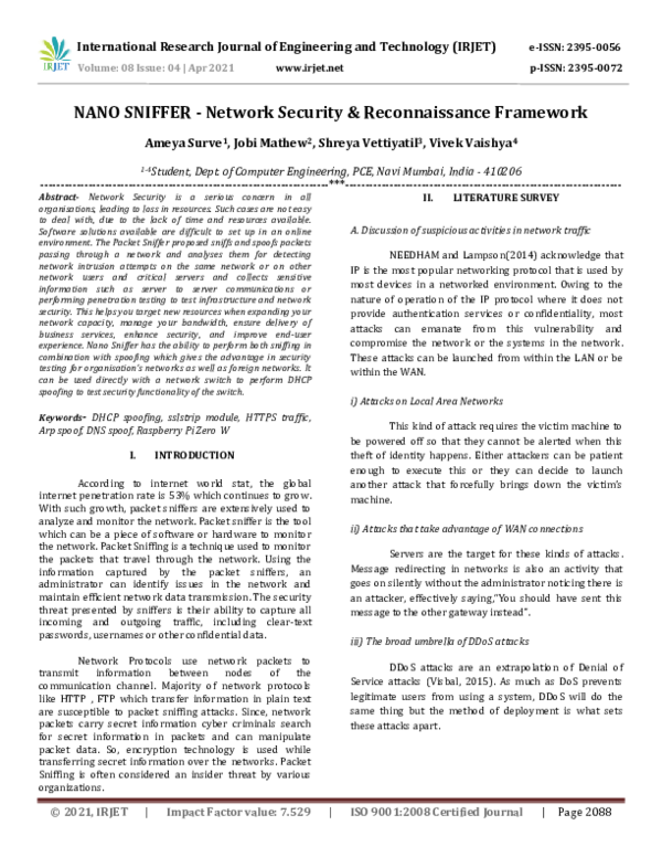 (PDF) IRJET- NANO SNIFFER -Network Security & Reconnaissance Framework
