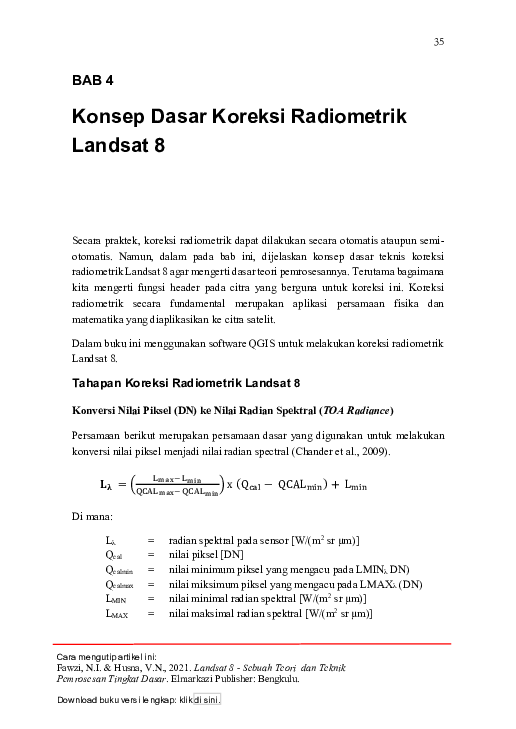 (PDF) Bab 4 - Konsep Dasar Koreksi Radiometrik landsat 8