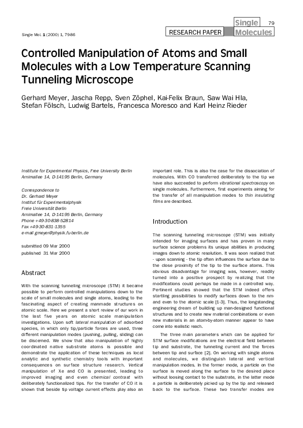 (PDF) Controlled Manipulation of Atoms and Small Molecules with a Low ...
