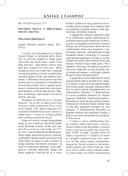 (PDF) Mira Kolar-Dimitrijević: Povijest novca u Hrvatskoj od 1527. do 1941