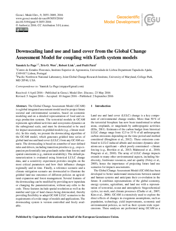 (PDF) Downscaling land use and land cover from the Global Change ...