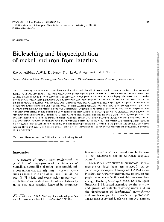 (PDF) Bioleaching and bioprecipitation of nickel and iron from laterites