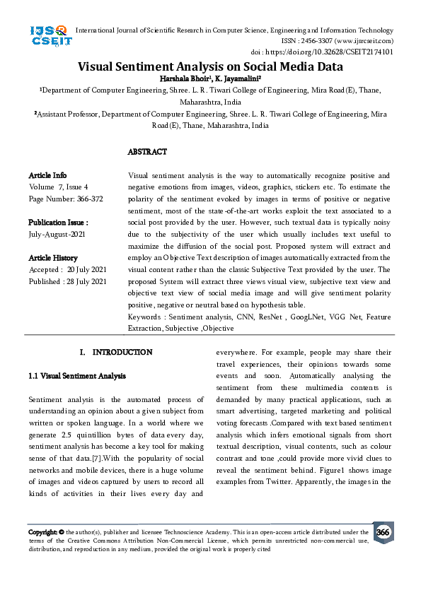 (PDF) Visual Sentiment Analysis on Social Media Data
