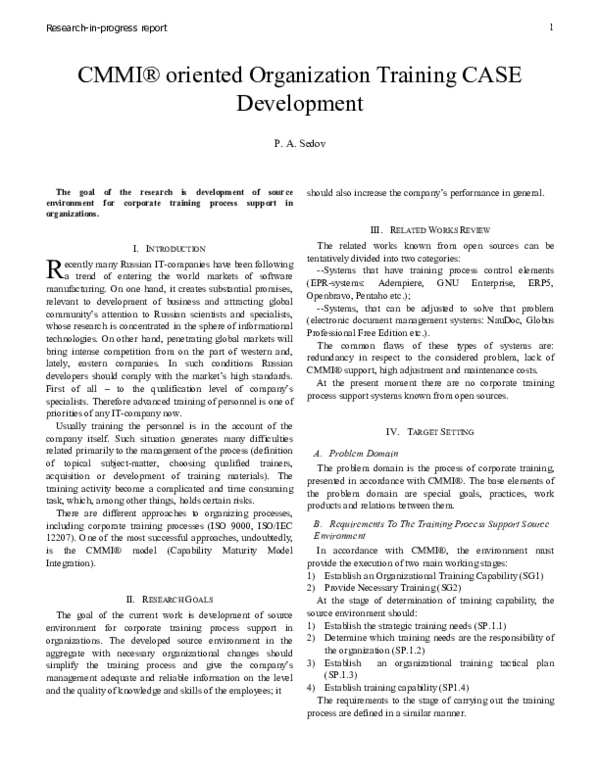 (PDF) CMMI® Oriented Organization Training CASE Development