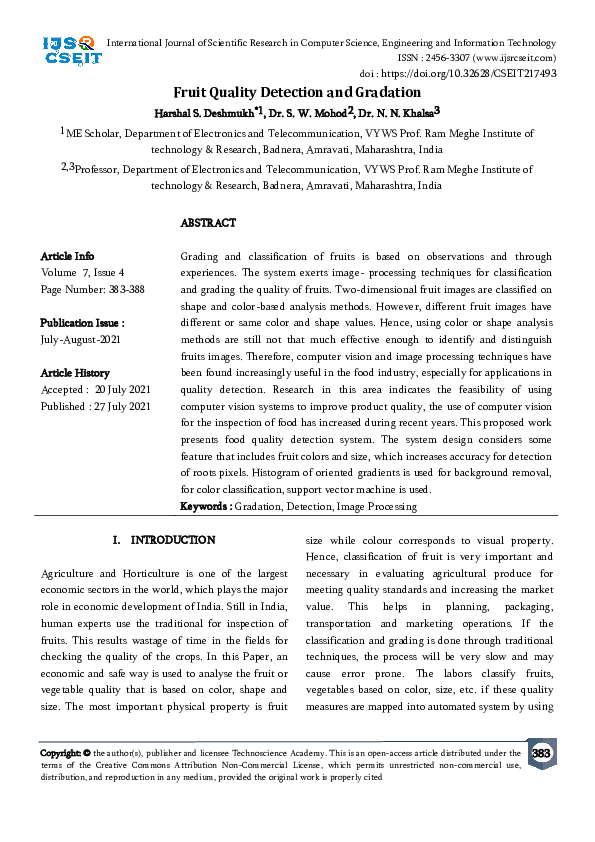 (PDF) Fruit Quality Detection and Gradation
