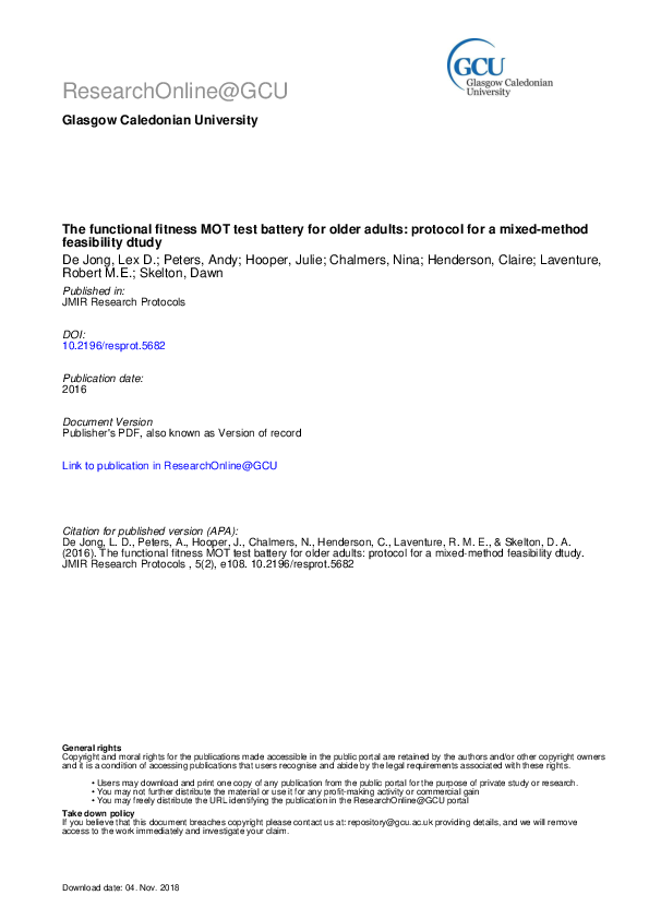 (PDF) The Functional Fitness MOT Test Battery for Older Adults ...