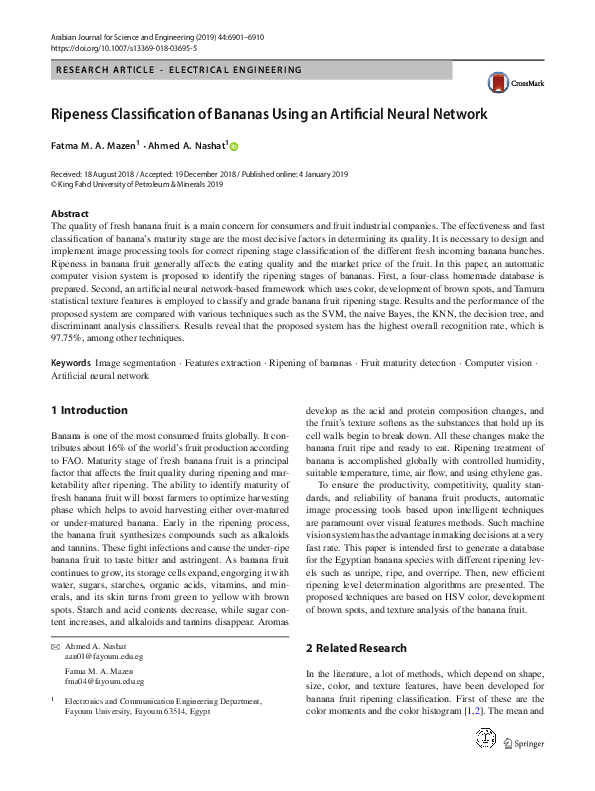 Pdf Ripeness Classification Of Bananas Using An Artificial Neural Network