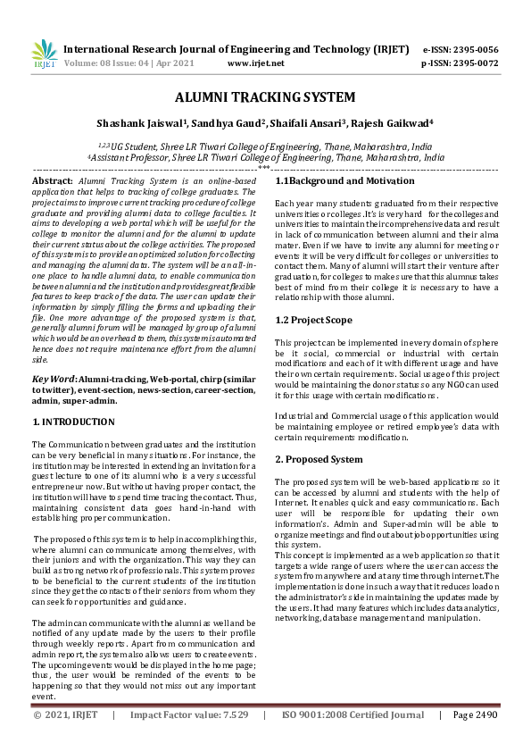 (PDF) IRJET- ALUMNI TRACKING SYSTEM