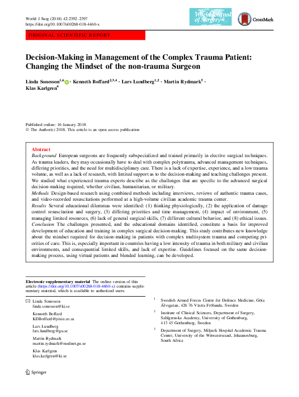 (PDF) Decision-Making in Management of the Complex Trauma Patient ...