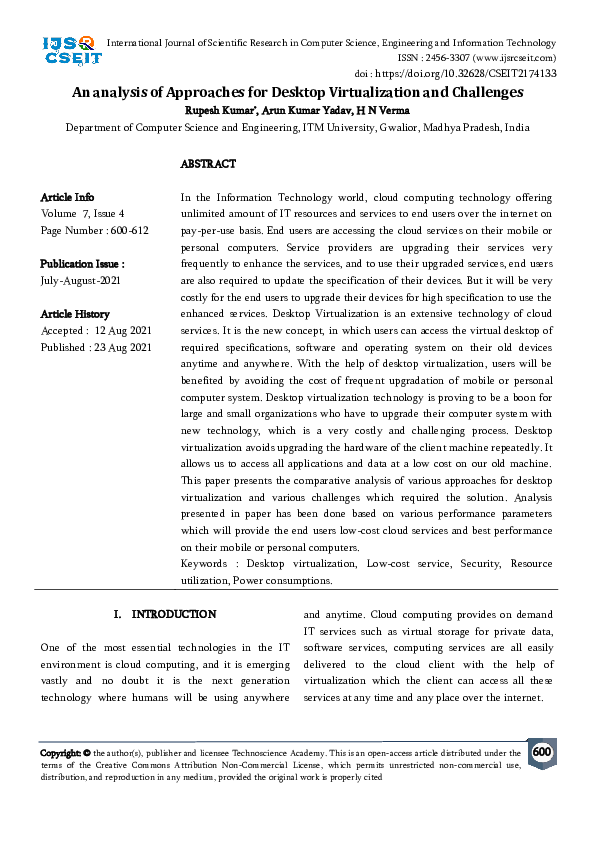 (PDF) An analysis of Approaches for Desktop Virtualization and Challenges