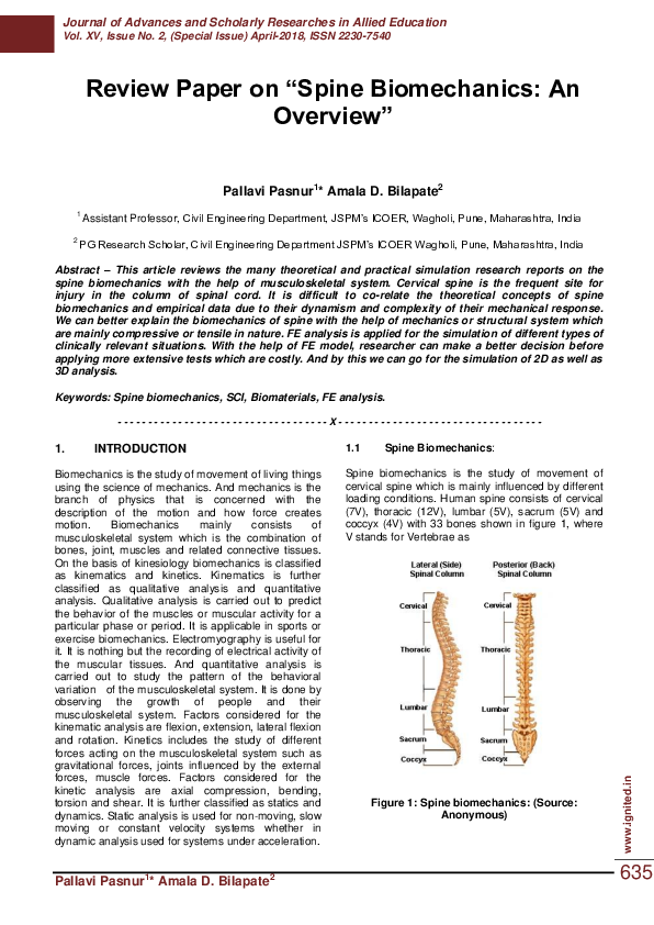 (PDF) Review Paper on “Spine Biomechanics: an Overview” | Amala D ...