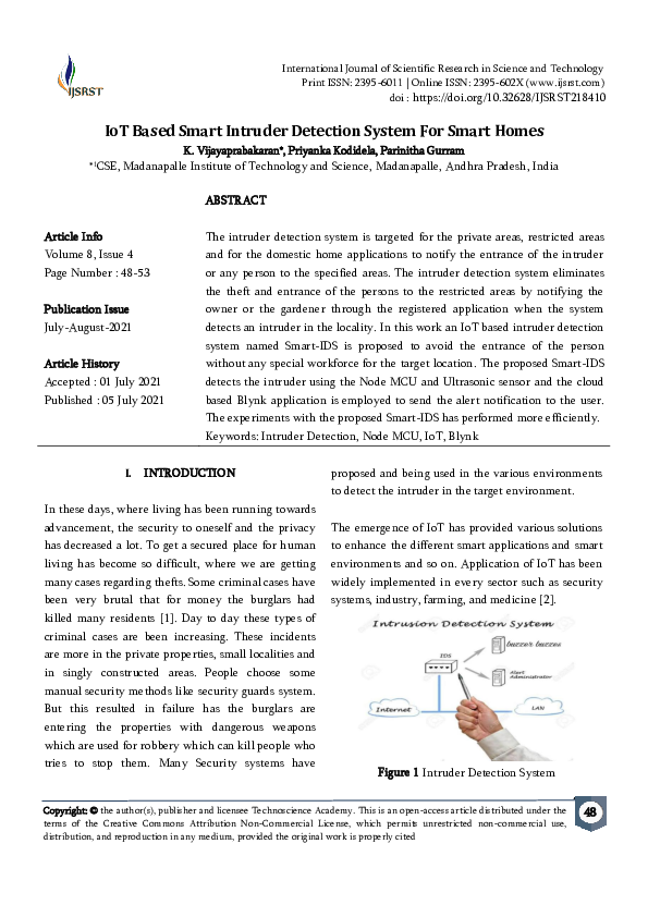 Pdf Iot Based Smart Intruder Detection System For Smart Homes