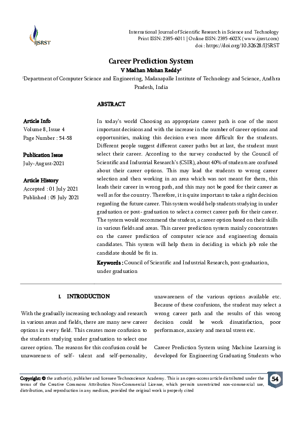 (PDF) Career Prediction System