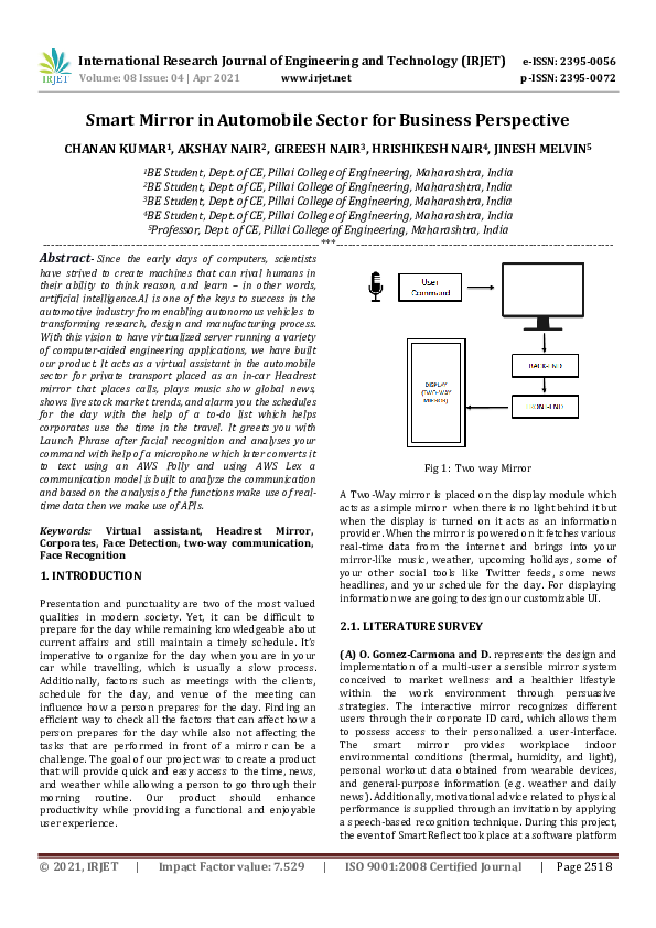 (PDF) IRJET- Smart Mirror in Automobile Sector for Business Perspective