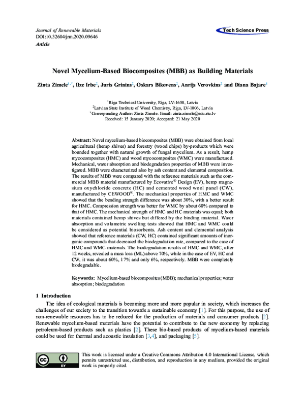 (PDF) Novel Mycelium-Based Biocomposites (MBB) as Building Materials