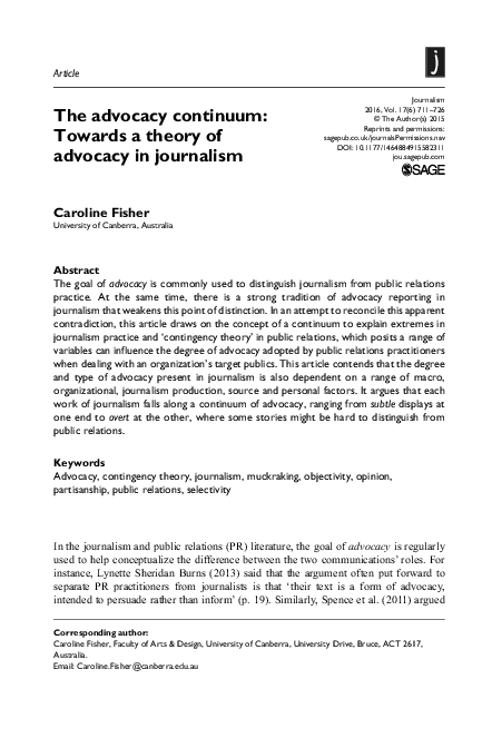 (PDF) The advocacy continuum: Towards a theory of advocacy in journalism