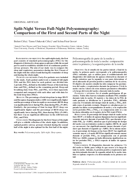 (PDF) Split-Night Versus Full-Night Polysomnography: Comparison of the ...