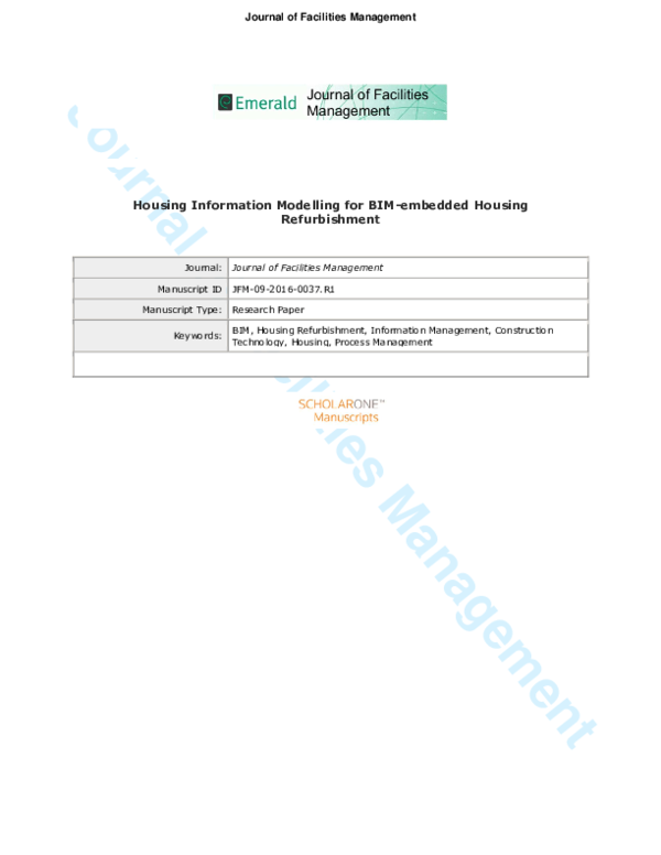 (PDF) Housing information modelling for BIM-embedded housing refurbishment